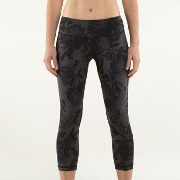 lululemon athletica | Pants & Jumpsuits | Lululemon Rose Pattern Black ...